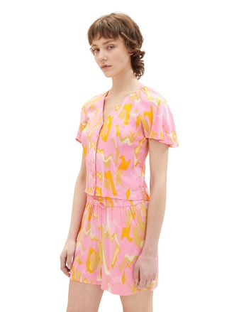 Tom Tailor Damen 1036585 Bluse mit Muster & Flügelärmeln, 31704-Abstract Pink Print, XL