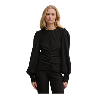 Gestuz Ballon&auml;rmel Raffung Top - - Blouses & Shirts - Damen - Schwarzk - XS