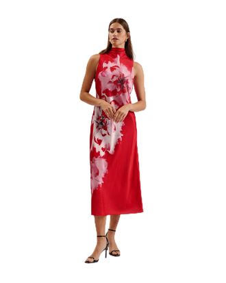 Ted Baker Damen WMD-ALIARA-Printed Cowl Neck Midi Slip Dress Kleid für besondere Anlässe, RED, 38