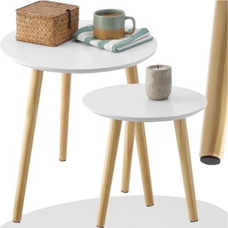 TecTake 2er Set Beistelltisch, Couchtisch Holz rund, Beistelltische als Tisch für Wohnzimmer, Jugendzimmer, als Nachttisch, Blumenhocker, Sofatisch, Side Tabl