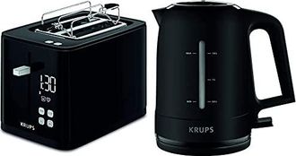 Krups KH6418 Smartn Light Toaster | Zwei-Scheiben-Toaster | Digitaldisplay | 7 Bräunungsstufen | Schwarz & BW2448 Wasserkocher Pro Aroma | 1,6 L Fassungsver