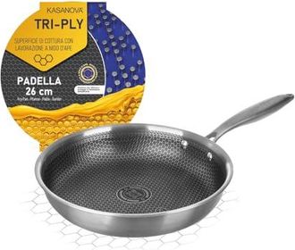 KASANOVA Antihaft-Pfanne Tri-ply, Wabenmuster-Beschichtung, für den Ofen und alle Kochfelder geeignet. (26 cm)
