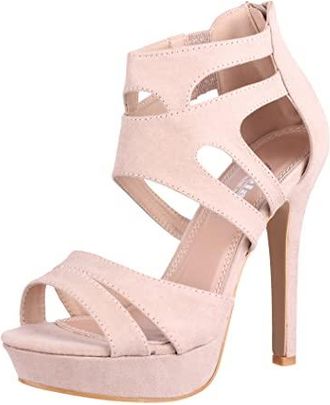 Elara Escarpins Femmes Talons Aiguilles Ouverts chunkyrayan LL85-Beige-36