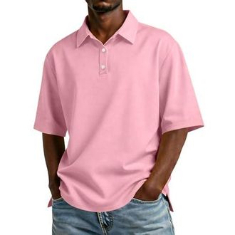 Generic Polo &agrave; manches courtes pour homme - Style d&eacute;contract&eacute; - Col Henley - Respirant, rose clair, XXL