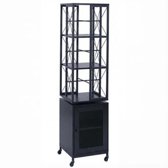 Hhg B&uuml;cherregal HHG-630, Standregal Drehregal, Rollen drehbar T&uuml;r, Metall Industrial Melamin MVG 162x40x42cm schwarz