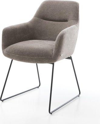 DELIFE Esszimmerstuhl Pejo-Flex Strukturstoff Soft Taupe Kufengestell Schwarz Taschenfederkern, Esszimmerst&uuml;hle