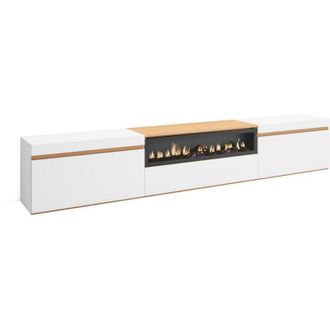 Skraut Home Skraut Home - TV-Schrank, Lowboard, f&uuml;r Wohnzimmer und Esszimmer, 260x35x45cm, F&uuml;r gro&szlig;formatiges TV, Elektrokamin., Moderner Stil, Wei&szlig; und Eiche
