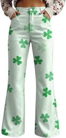 Generic HUIFUAO Pantalon de la Saint-Patrick pour femme - Pantalon tr&egrave;fle amusant - Costume de la St Paddys irlandais - Pantalon de tr&egrave;fle irlandais - Taille 