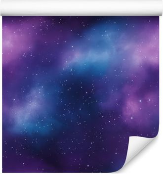 OEM Carta Da Parati Galassia Ad Acquerello Nei Colori Blu, Viola, Indaco E Blu Navy, 50x1000 Cm