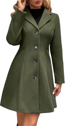 TOMWELL Manteau Femme Long Revers Manteaux Hiver Chaud Trench Coat Manche Longue D&eacute;contract&eacute; Veste A Arm&eacute;e Verte XXL