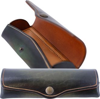 Mika 28071005 - Brillenetui klein aus Echt Sattel-Leder Grün, Etui für Brillen und Sehhilfen, Brillenbox für Damen und Herren, grüne Brillenaufbewahrung, S