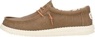 HeyDude Wally Waxed Canvas - Chaussures pour Hommes - Baskets avec Semelles Confortables - Style Mocassin, Walnut, 44