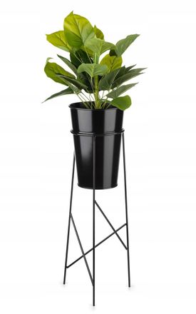 HowHomely Moderne Blumenst&auml;nder Metall 72 cm Hoch mit Schwarz Blumentopf Rund 21 cm &Oslash; auf Robuste St&auml;nder - Pflanzenst&auml;nder im Loft-Stil f&uuml;r die Innendekoration