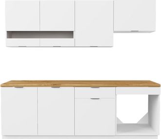 Vente-Unique K&uuml;chenzeile - Mit Arbeitsplatte 200 cm - Wei&szlig; & Holzfarben - CARMEO