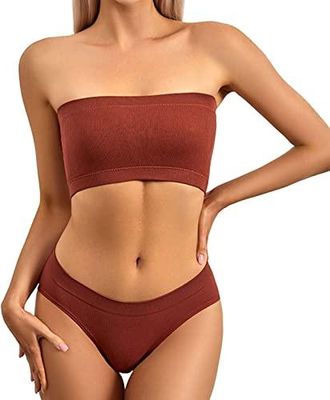 Generic Bikini sexy pour femme Haut sans bretelles avec soutien-gorge rembourr&eacute; Lingerie Gilet et Pack Hip Big Square Panty Set Caract&eacute;ristiques : sous-v&ecirc;teme