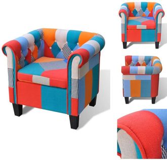 vidaXL Sessel mit Patchwork-Design Stoff - Esszimmerstuhl - Gem&uuml;tlicher Stuhl - Wohnzimmersessel - Patchwork Sessel - Sofa Sessel