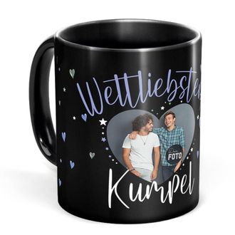 Tassendruck Schwarze Tasse mit Spruch für den weltliebsten Kumpel - Tasse mit Foto selbst gestalten - Geschenk für Kumpel, Fotogeschenk Familie | Schwarze Fototas