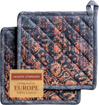 Maison d'Hermine Imperfection Lot de 2 maniques 100% Coton avec Boucle r&eacute;sistante &agrave; la Chaleur pour Barbecue, Cuisine, p&acirc;tisserie, grillades, Micro-Ondes, Barbecue, Th