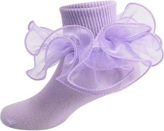 Generic Chaussettes à volants pour filles, chaussettes à volants en dentelle crème, chaussettes à volants douces et confortables, chaussettes décontractées av