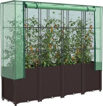 Generic Hochbeet mit Gew&auml;chshausabdeckung, Schwarz, 160 X 40 X 153 cm, f&uuml;r Pflanzen, Gem&uuml;se, Kr&auml;uter und Blumen, Design Im Rattan-Look, Rei&szlig;verschl&uuml;sse, Seile