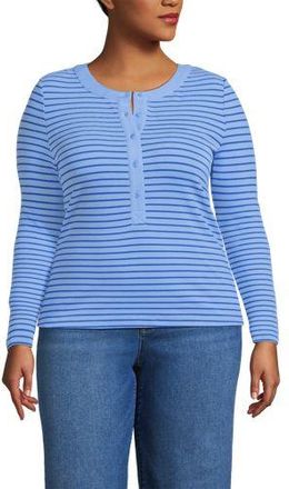 Lands End Langarm-Henleyshirt aus Ripp-Jersey, Damen, Größe:52-54 plus, Blau, Viskose-Mischung/Polyester-Mischung, by Lands End