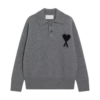 Ami Polo Quota avec Ami de Coeur contrast&eacute; - Femme - Tops - Gris - Taille: 36 FR