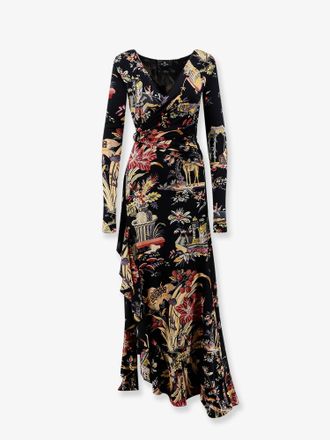 Etro Stretch viscose long dress with multicolor print - ETRO - gender_Woman