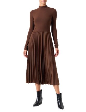 Tommy Hilfiger Damen Kleid Rib Mix Pleated Dress mit Faltenrock, Braun (Legacy Brown), L