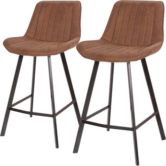 home24 Barstuhl 2er-Set aus Microfaser & Metall in Braun, Pulverbeschichtetes Metallgestell mit technischer Polsterung, Strapazierf&auml;hige Bestuhlung f&uuml;r hohe 