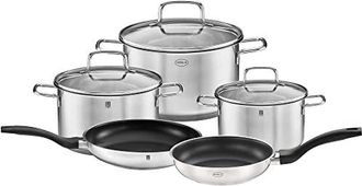 R&ouml;sle Basic Line Starter-Set 5-TLG., 3 Universalt&ouml;pfe, 2 Bratpfannen, Edelstahl 18/10, mit Glasdeckel und Sch&uuml;ttrand, induktionsgeeignet, sp&uuml;lmaschinengeeig