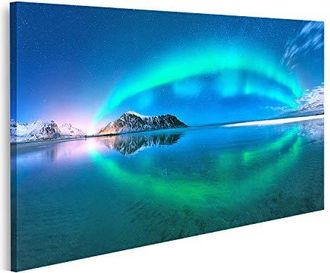 Islandburner Tableau sur Toile Aurora Refl&egrave;te Plus Bleu dans leau Aurores Bor&eacute;ales dans Les &icirc;les Lofoten en No Cadre Affiche Poster Murale Tableaux