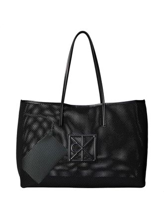 Calvin Klein Tragetasche CALVIN KLEIN EMBLEM MESH XL TOTE, Damen, Gr. B/H/T: 48cm x 35cm x 19cm, schwarz, Polyester, Mesh, Taschen, Umh&auml;ngetasche, Schultertasche m