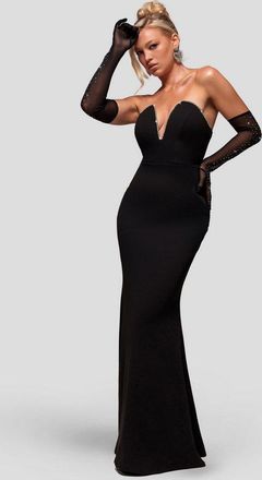 Goddiva Maxikleid Strapless Super Plunge Diamante Neck Maxi Dress Langes Kleid, Meerjungfrau, &Auml;rmellos