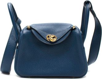 Herm&egrave;s Taurillon Clemence Mini Lindy in Deep Bleu with Gold Hardware