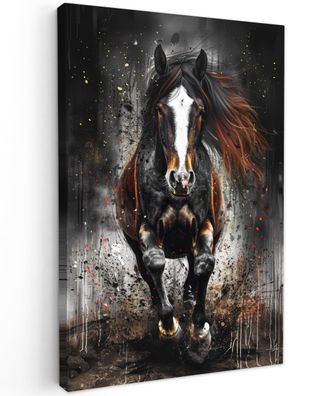 MuchoWow © Wandbilder Groß 80x120 cm XXL Schlafzimmer Home Deko Wohnung Bild Wohnzimmer Fotoleinwand Wand Bilder Leinwand Wall Decor Pferd - Tiere - Schwarz - 