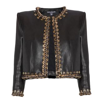 Balmain Femme, Vestes, Noir, Taille: 38 FR Veste bord &agrave; bord en agneau avec garniture de cha&icirc;ne