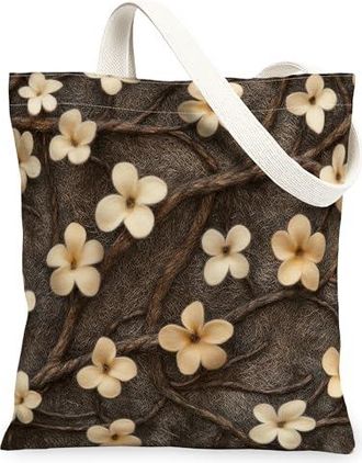 Generic Sac fourre-tout en toile pour le shopping, 33 x 38 cm, style tricot&eacute;, motif floral, r&eacute;utilisable, pour femme, peinture esth&eacute;tique, d&eacute;coration cadeau