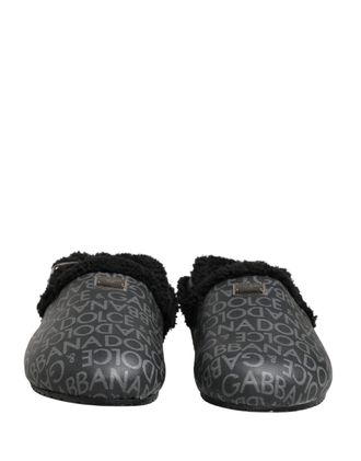Dolce & Gabbana Mens Gray Faux Fur Jacquard Mules Sandals Shoes