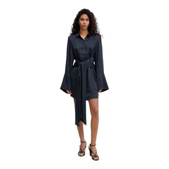 Rotate Satin-Bindung Mini-Hemdkleid - - Dresses - Damen - Blau - S