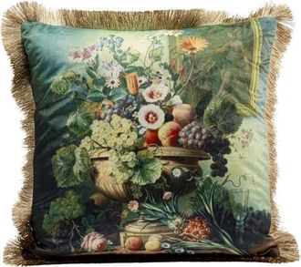 Kare Design Romantic Bouquet, Mehrfarbig, 45x45 cm, Abnehmbarer Bezug mit Rei&szlig;verschluss, Motiv Blumen, Mit Franksenkanten, Dekokissen inklusive F&uuml;llung, Zierkiss