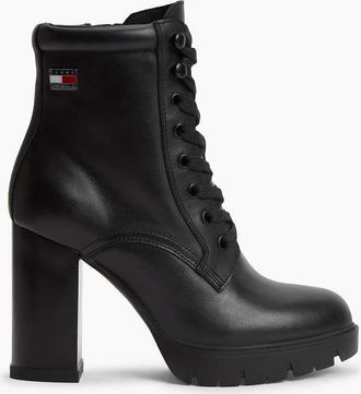 Tommy Jeans bottes &agrave; lacets en cuir &agrave; talon carr&eacute; haut noires