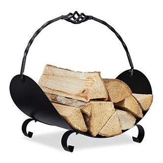 Relaxdays Panier Bois de cheminée, métallique, pour bûches avec Anse, HlP: 42,5 x 43,5 x 30 cm; intérieur, Panier bûches