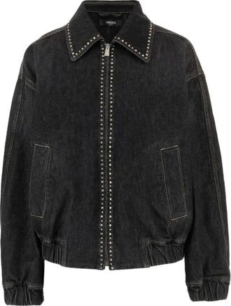 Versace Femme, Vestes, Noir, Taille: 34 FR Blouson en denim orn&eacute;