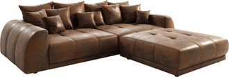 DELIFE Big-Sofa Violetta Braun 310 x 135 cm Antik Optik inklusive Hocker Kissen Big-Sofa