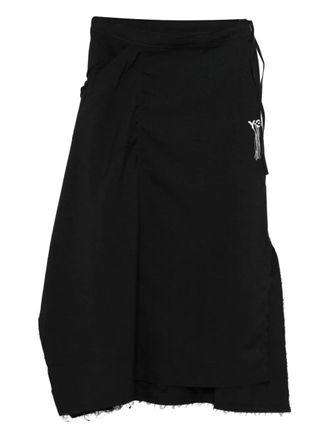 Yohji Yamamoto jupe mi-longue &agrave; logo brod&eacute; - Noir