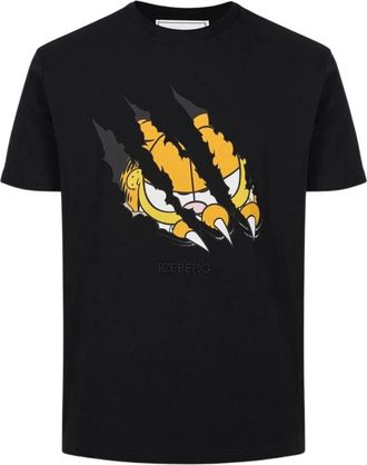 Iceberg Homme, Tops, Noir, Taille: L T-shirt en jersey de coton noir avec imprim&eacute; Garfield