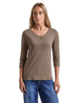 Street One Damen 3227964 Basic Shirt mit Knopfdetail, Silk Brown, 36