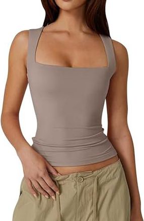 Generic Hauts à bretelles fines et col en V pour style dété décontracté 2024 nouveau t-shirt sexy col doux sans manches double ligne t-shirt coupe ajustée hau