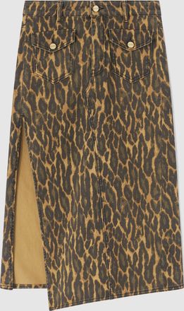 Ganni Jupe Print Denim Midi Khaki