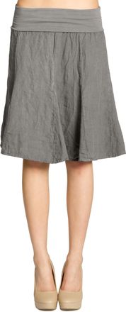 CASPAR Fashion Damen Midi Sommer Leinenrock Knielang Sommerrock mit Stretch Bund - RO014, Farbe:Taupe, Mode Gr&ouml;&szlig;e:L-XL